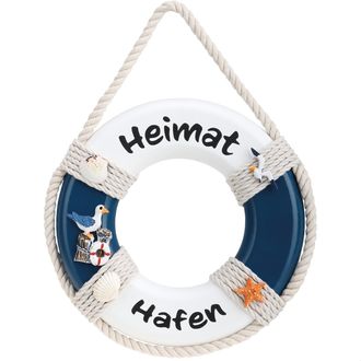 Com-Four Dekorativer Rettungsring aus Holz mit der Aufschrift Heimathafen - Schifffahrt Deko zum Aufhängen - Maritime Hängedeko für zu Hause (Rettungsring Heim