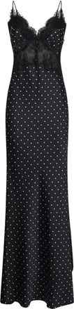 Self Portrait Femme, Robes, Noir, Taille: 40 FR Robe Maxi Satin&eacute;e &agrave; Pois et Dentelle
