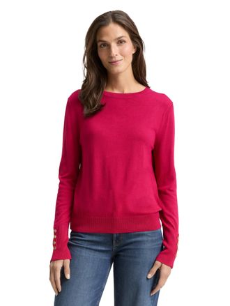 Tom Tailor Damen 1049125 Strickpullover mit Knopf-Details, 38999-Dark Pink, M