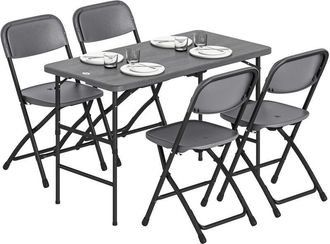 OUTSUNNY Salon de jardin ext&eacute;rieur - Outsunny - 4 personnes, chaises pliables, table r&eacute;glable en hauteur - plateau effet bois - gris fonc&eacute;