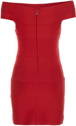 Rotate Off-Shoulder Mini Fitted Knit Dress - Red