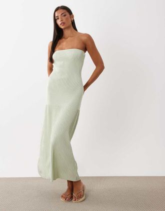 4th & Reckless robe longue en maille bandeau &agrave; taille basse et ourlet pliss&eacute;, sauge-Vert