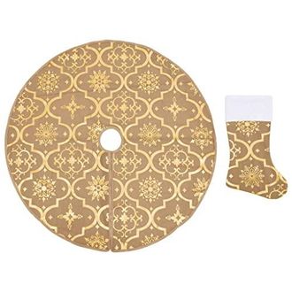 vidaXL Jupe de Sapin de No&euml;l de Luxe avec Chaussette Tapis de Sapin de No&euml;l Base darbre de No&euml;l D&eacute;coration Salon Int&eacute;rieur Jaune 122 cm Tissu