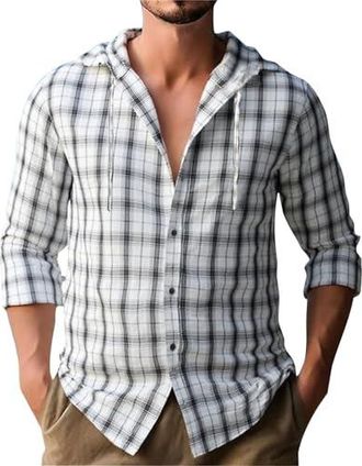 Generic Sweat &agrave; capuche l&eacute;ger uni pour homme 2026 - Sweat &agrave; capuche l&eacute;ger &agrave; carreaux pour homme - Chemise de cowboy &agrave; manches longues - Chemises boutonn&eacute;es oc