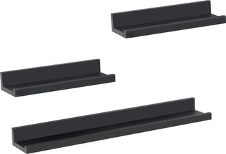 Woltu Bilderleiste 3er Set, Fotoleiste Bilderregal Wandregal Bild Magazin Fotohalter, Schwarz RG9491sz