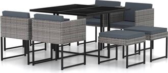 vidaXL 9-tlg. Garten-Essgruppe mit Kissen Poly Rattan Grau - Vidaxl