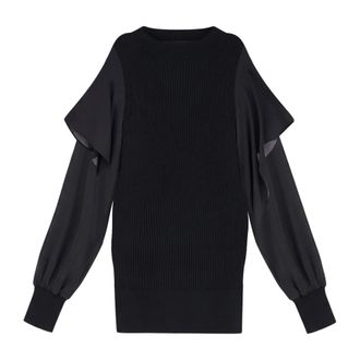 sacai Rundhals-Voile-Langarmshirt - - Knitwear - Damen - Schwarzk - S