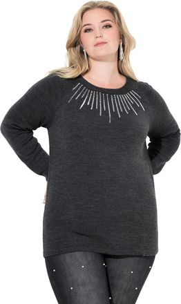 Miamoda Damen gro&szlig;e Gr&ouml;&szlig;en &Uuml;bergr&ouml;&szlig;en Plus Size Pullover, Pailletten, Raglan-Langarm schwarz 54+ 845482100-54+