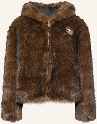 Maje Kunstfell-Jacke Mit Schmucksteinen braun