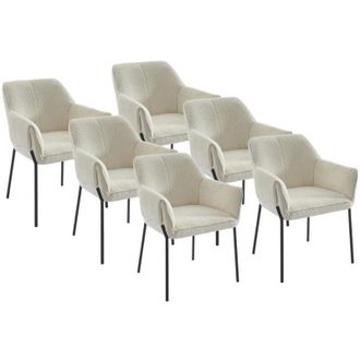 Pascal Morabito Pascal Morabito - Lot de 6 chaises avec accoudoirs en tissu bouclette et métal noir - Crème - aketi de