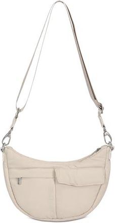 Expatrié Sac Bandoulière Femme Beige - Vivy - Crescent Crossbody Bag - Sac Banane Tissu en Nylon - Sac a Main Tendance pour Voyage, Shopping, Quotidiens - Peti