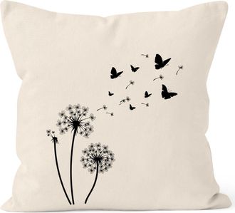 Autiga Kissenbezug Pusteblume Schmetterlinge Dandelion Butterflys Kissen-Hülle Deko-Kissen Baumwolle Natur Unisize