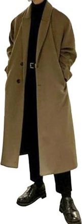 Generic Manteau long pour homme - Chaud - D&eacute;contract&eacute; - Ceinture ample - Revers crant&eacute; - Double boutonnage, caf&eacute;, XXL