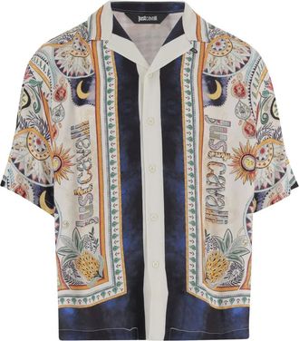 Just Cavalli Homme, Chemises, Multicolore, Taille: M Chemise en viscose avec logo et imprim&eacute; &agrave; motifs