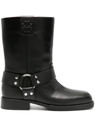 Tory Burch bottines en cuir &agrave; logo Double T - Noir