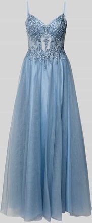 Luxuar Abendkleid mit Stitchings und Ziersteinbesatz