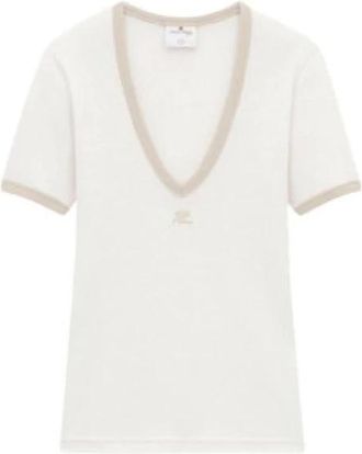 Courr&egrave;ges Femme, Tops, Blanc, Taille: 36 FR T-Chemises