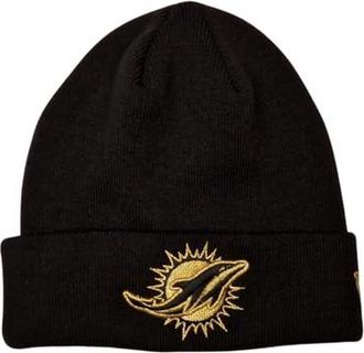 New Era Miami Dolphins NFL Metallic Logo Cuff Knit Noir Or Bonnet