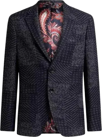 Etro Homme, Costumes, Noir, Taille: S Blazer Lana Patchwork 99Jkb05 B0065