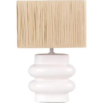 Beliani Beliani - Lampe &agrave; Poser Blanche en C&eacute;ramique 42 cm Abat-Jour Carr&eacute; en Papier Peint Pied Sculpt&eacute; Judy
