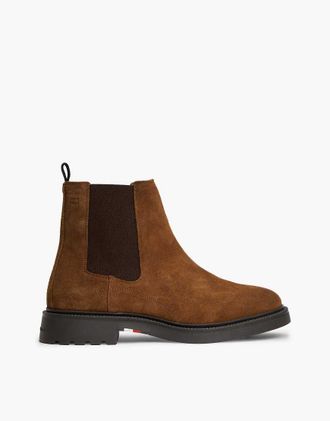 Tommy Hilfiger Chelsea-Stiefel aus Wildleder mit gepr&auml;gtem Profil in Braun