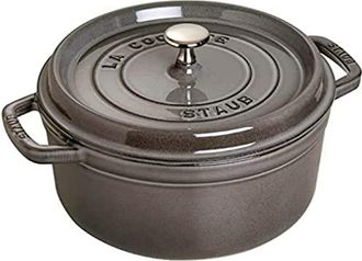 Staub Cocotte en Fonte Émaillée avec Couvercle, Tous feux dont induction, 4 à 5 personnes, Ronde, 26 cm, 5 L, 6 kg, Gris Graphite