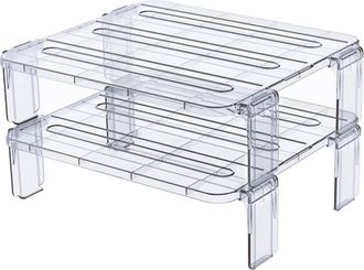 Angoily 2 Stück Transparenter Stapelbarer Küchen Organizer As Multifunktional Kühlschrank Regal zur Platzsparenden Aufbewahrung von Tellern und Lebensmitteln