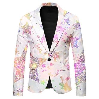 Generic Veste pour homme - Aspect &agrave; paillettes imprim&eacute; - Effet scintillant - Veste de costume pour carnaval, f&ecirc;te - Coupe ajust&eacute;e - Blazer pour spectacle - Co