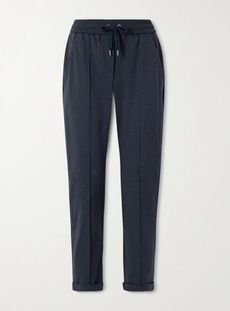 Brunello Cucinelli Pantalon De Surv&ecirc;tement En Jersey De Coton M&eacute;lang&eacute; &Agrave; Perles - Bleu