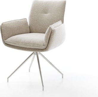 DELIFE Esszimmerstuhl Nela-Flex Webstoff Soft Beige Kreuzgestell konisch Edelstahl, Esszimmerst&uuml;hle