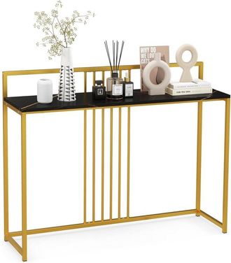Costway Konsolentisch Holz mit Marmoroptik, Beistelltisch mit goldfarbenem Metallgestell, Flurtisch modern, 120 x 32,5 x 88cm Schwarz - Costway