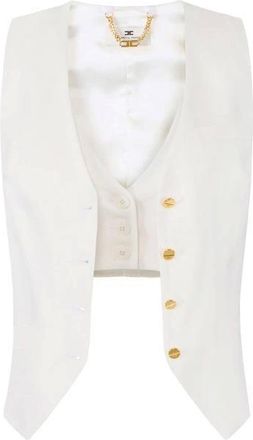 Elisabetta Franchi Femme, Vestes, Blanc, Taille: 42 FR Gilet en lin m&eacute;lang&eacute;