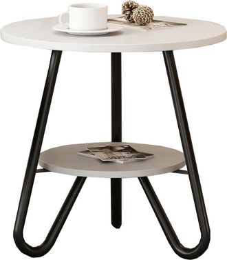 Generic Runder Beistelltisch, Kleiner runder Couchtisch (Standard), zweist&ouml;ckiger Beistelltisch, Wohnzimmertisch mit Sockel, Sofatisch aus Holz f&uuml;r Balkon, B&uuml;