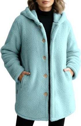 Generic Vestes pelucheuses pour femme - Manteaux &agrave; capuche d&eacute;contract&eacute;s boutonn&eacute;s tendance et chauds pour lhiver - V&ecirc;tements dext&eacute;rieur surdimensionn&eacute;s pour v