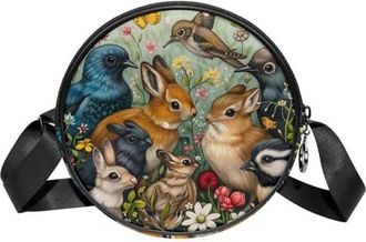 Generic Sac &agrave; bandouli&egrave;re rond pour femme, motif floral, animaux, petit sac &agrave; bandouli&egrave;re avec fermeture &eacute;clair, bretelles r&eacute;glables, sac &agrave; main rond d&eacute;contra