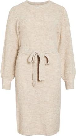 Vila Vila Vilampe O-Neck L/S Knit Midi Dress-Noos mpe Robe mi-Longue &agrave; col Rond, Super Light Natural Melan, M Femmes
