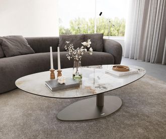 DELIFE Couchtisch Edge Oval 140x75 cm Keramik Minas Melange Vibany Metall Effektfinish Titan, Couchtische