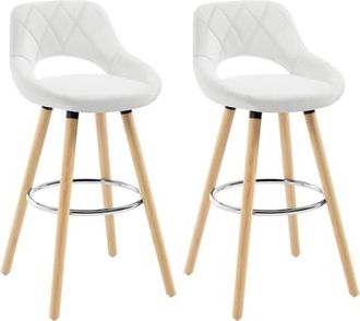 Woltu Tabouret Bar, Lot de 2, Chaise Haute Bar, Tabouret Haut avec Dossier et Repose-Pieds, Cadre en Bois, Siège en Similicuir, Blanc, BH111ws-2