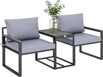 OUTSUNNY Salon de jardin - Outsunny - 3 pi&egrave;ces - ensemble de jardin avec coussins 14cm et accoudoirs en composite bois-plastique - gris