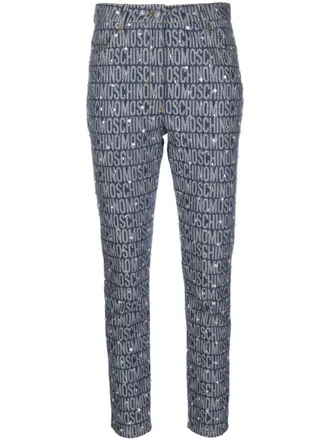 Moschino jean skinny &agrave; motif monogramm&eacute; - Bleu