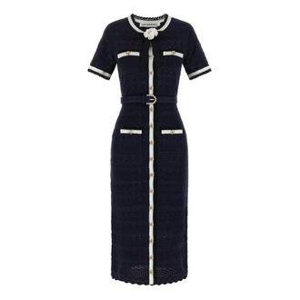 Self Portrait Femme, Robes, Bleu, Taille: 36 FR Robe Midi en Tricot Pointelle