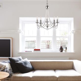 Searchlight home24 Kronleuchter Maypole I 46 x 50 x 46cm Silber 5 Material: Metall Metallart: Stahl Oberfl&auml;che Metall: Geb&uuml;rstet E14