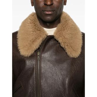 Petar Petrov Crinkled Lambskin with Shearling Collar Jacket - Brown