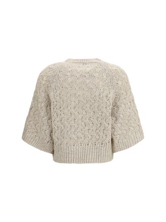 Brunello Cucinelli Womens Open-Knit Construction Sweater Pietra+stracciatella