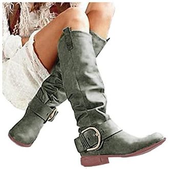 Generic Bottes montantes pour femme - Large mollet - D&eacute;contract&eacute; - Vintage - &Eacute;l&eacute;gant - Talon bas - &Eacute;pais - Confortables - Extensible - &Agrave; enfiler - Bottes d&eacute;qu