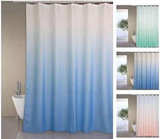 MSV Premium Anti-Schimmel Textil Duschvorhang - Anti-Bakteriell, waschbar, 100% wasserdicht, mit 12 Duschvorhangringen - Polyester, Sugar Blau 180x200cm