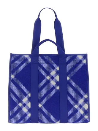Burberry Mens Shopper Bag Blue Virgin Wool Handbags Hand