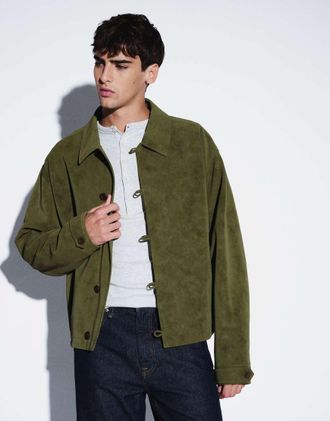 Asos Oversize-Wildleder-Harringtonjacke in Gr&uuml;n