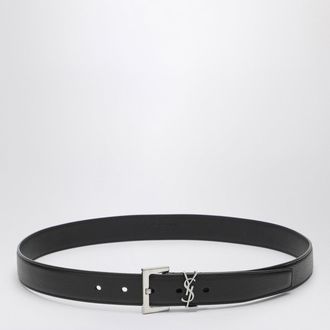 Saint Laurent Schwarzer Cassandre-G&uuml;rtel aus genarbtem Leder