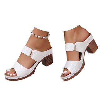 Generic Sandales &agrave; talons pour femme - Bout ouvert - &Agrave; enfiler - Talon moyen &eacute;pais - Sandales &agrave; talons carr&eacute;s - Style d&eacute;contract&eacute; et confortable - Chaussures 
